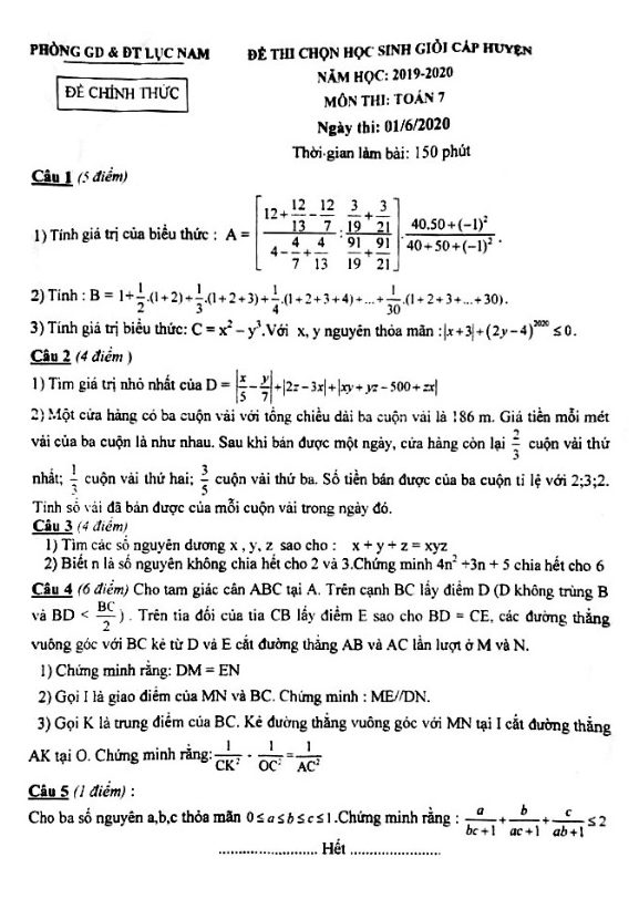 Đề thi HSG Toán 7 - THCS.TOANMATH.com