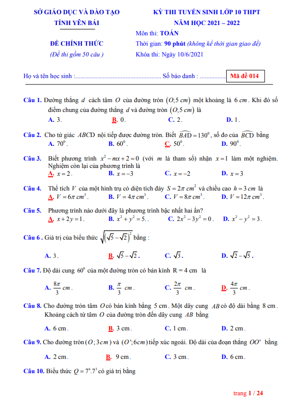 de-thi-tuyen-sinh-vao-lop-10-mon-toan-nam-2021-2022-so-gddt-yen-bai - THCS.TOANMATH.com