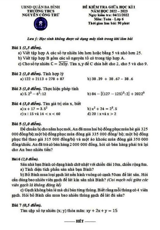 Đề Thi Giữa HK1 Toán 6 - THCS.TOANMATH.com