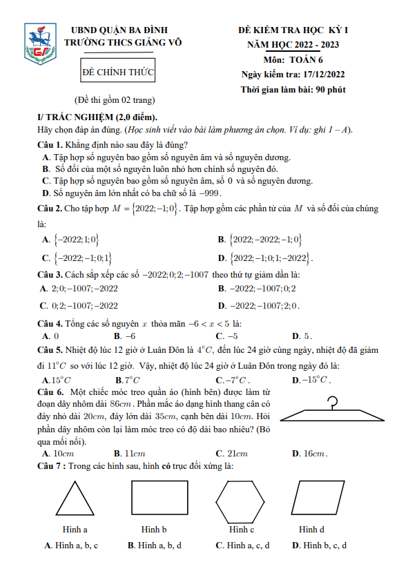 Đề Thi HK1 Toán 6 - Trang 7 trên 11 - THCS.TOANMATH.com