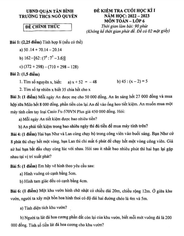 Đề Thi HK1 Toán 6 - Trang 6 trên 11 - THCS.TOANMATH.com