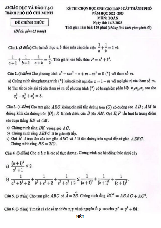 Đề thi học sinh giỏi Toán 9 năm 2022 - 2023 sở GD&ĐT TP Hồ Chí Minh - THCS.TOANMATH.com