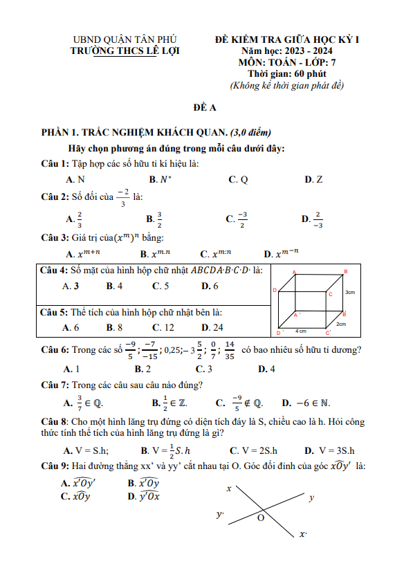Đề Thi Giữa HK1 Toán 7 - THCS.TOANMATH.com